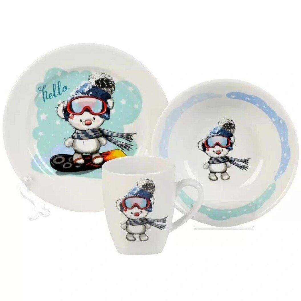 Набор детской посуды Daniks "Сноубордист", фарфор, 3 предмета: тарелка 17.5 см, салатник 360 мл, кружка 210 мл