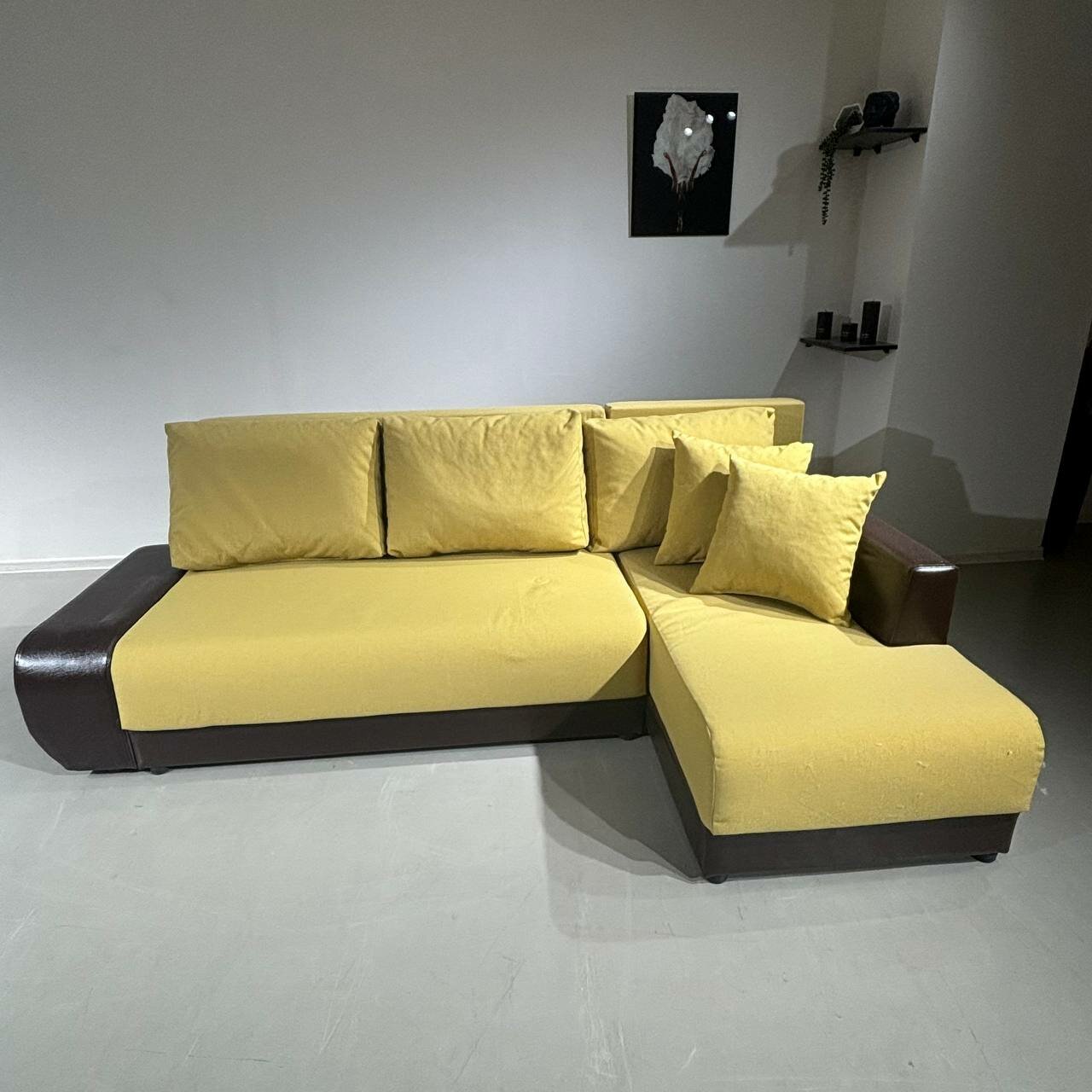 Диван, Диван-кровать Олимп-1 угловой, кватро 13 горчичный, механизм еврокнижка, левый угол 220х138х76 см