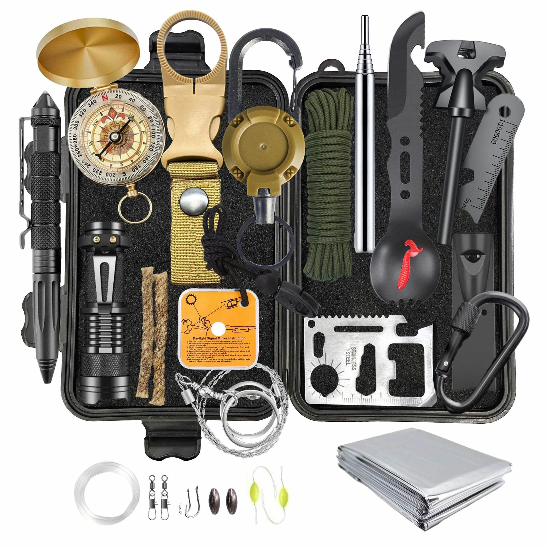 Набор для выживания на открытом воздухе 16 в 1, многофункциональный комплект для кемпинга и экстренных ситуаций