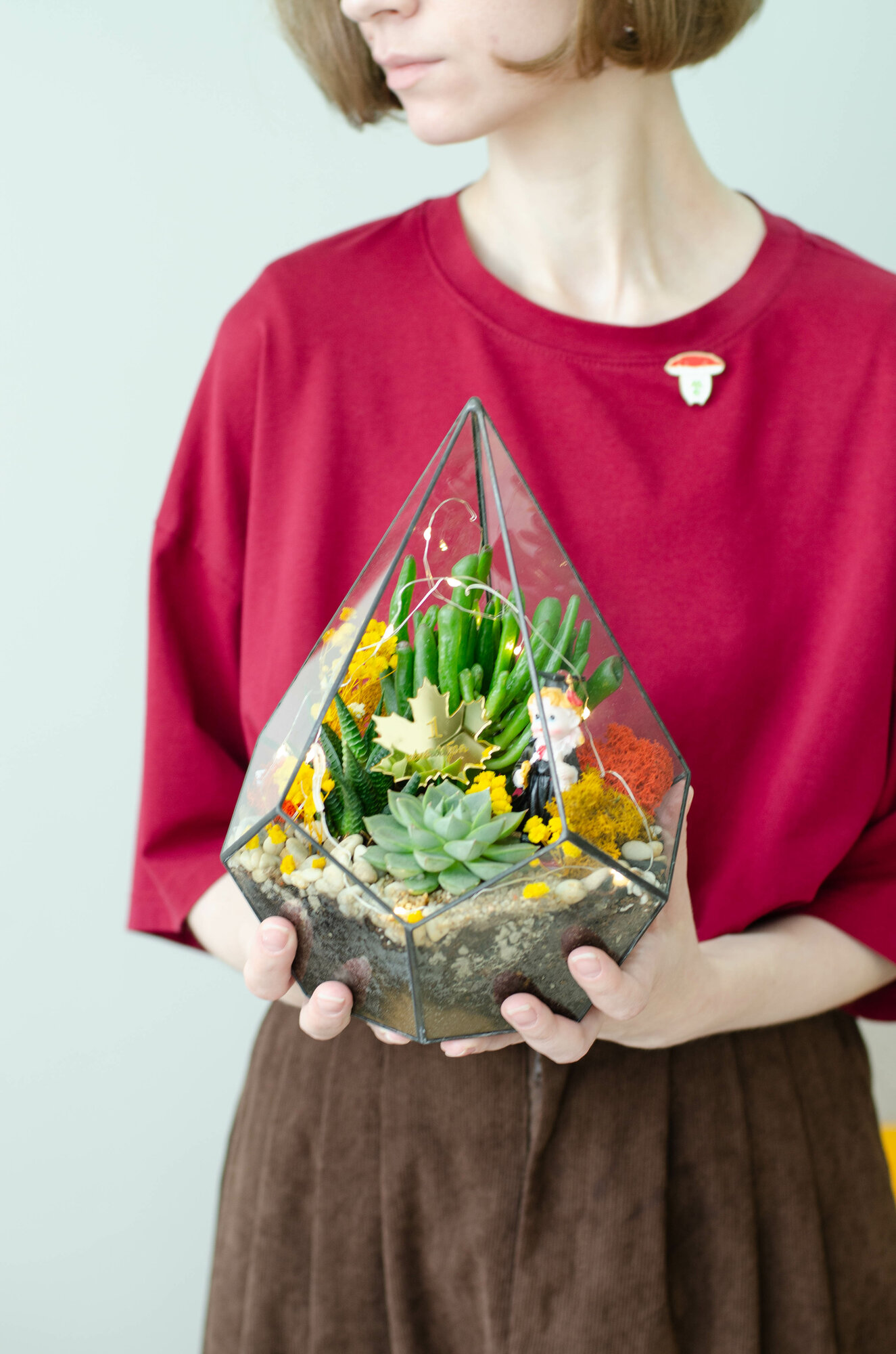 Флорариум с суккулентами, GreenCube, 26см, настольный, Капля, подарок