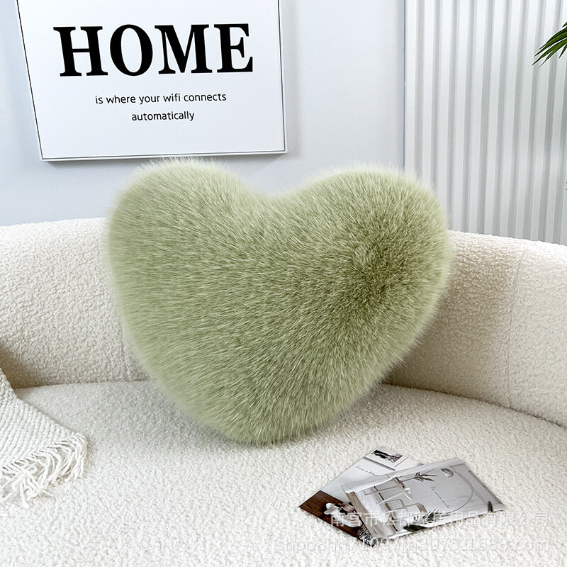 Поясничная подушка для дивана в форме сердца из искусственного меха под лису, мягкая и плюшевая.30*40cm. Рис.1