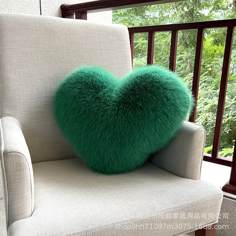 Поясничная подушка для дивана в форме сердца из искусственного меха под лису, мягкая и плюшевая.30*40cm. Рис.1