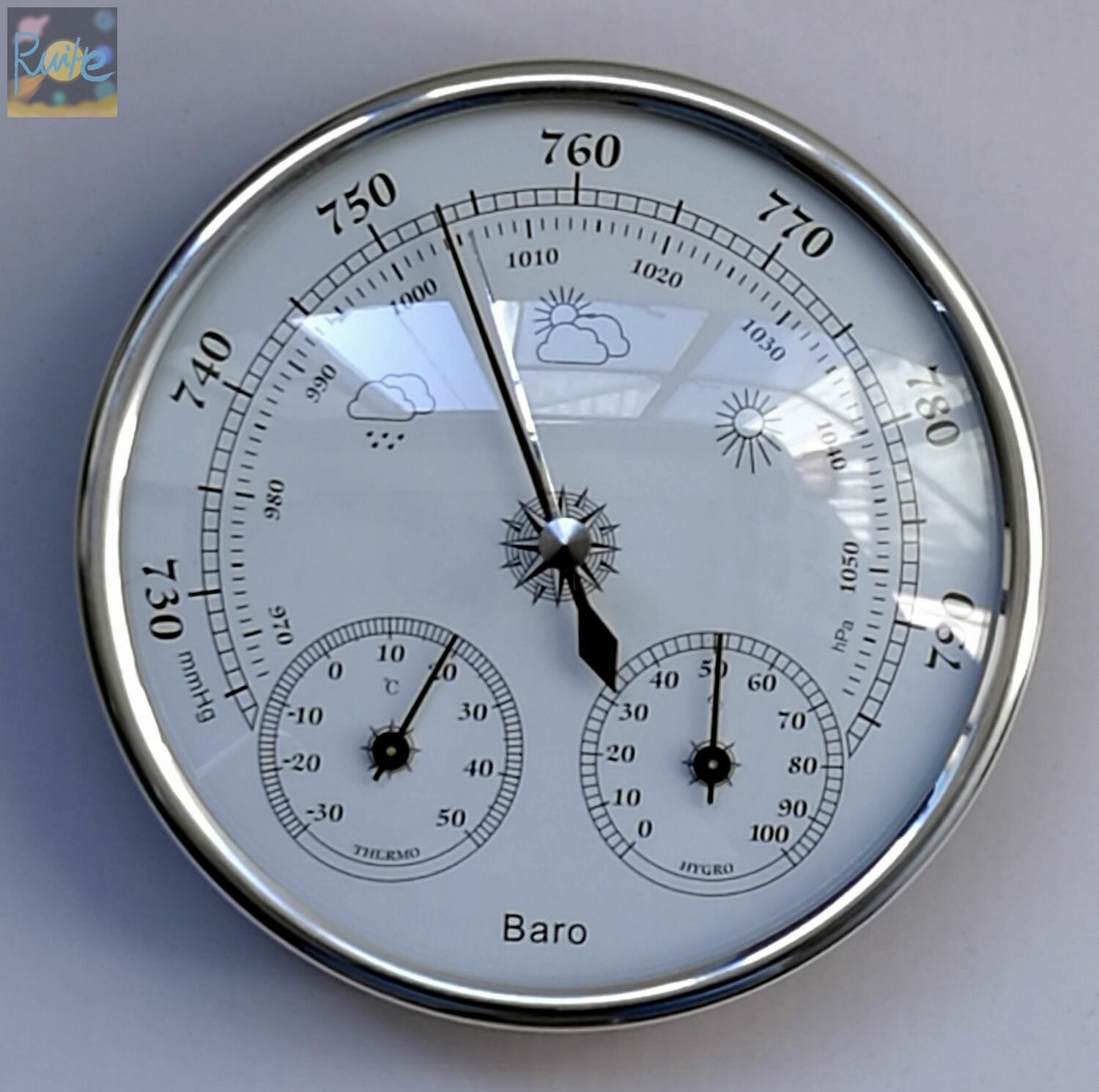 Барометр анероид механический с измерением температуры и влажности Hold Me (THB9392G), Серебряный