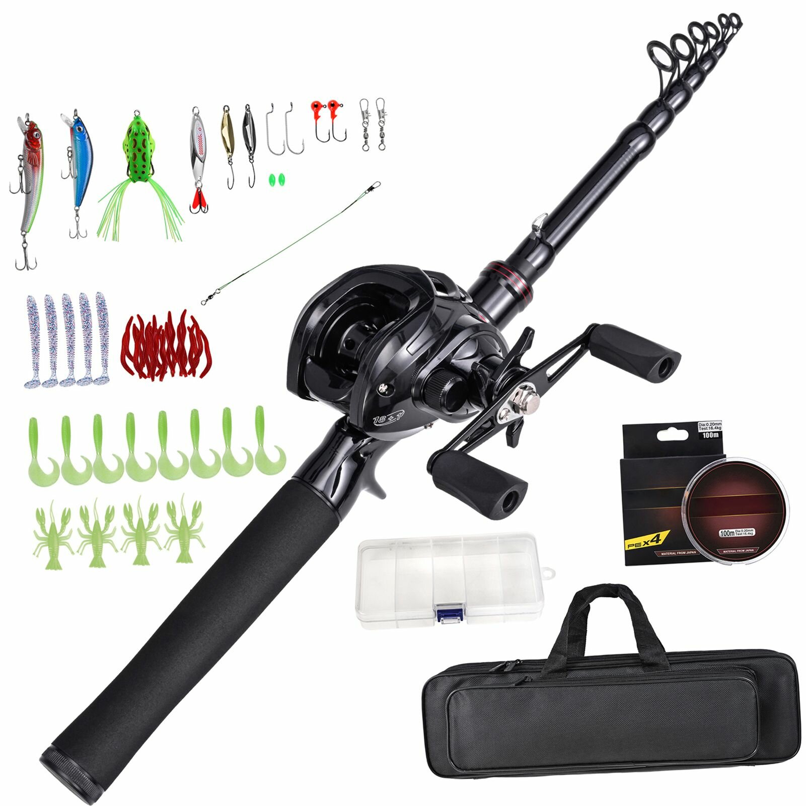 Комплект удилища и катушки для рыбалки, телескопический, 180/210 см, портативный, для морской и пресноводной рыбалки