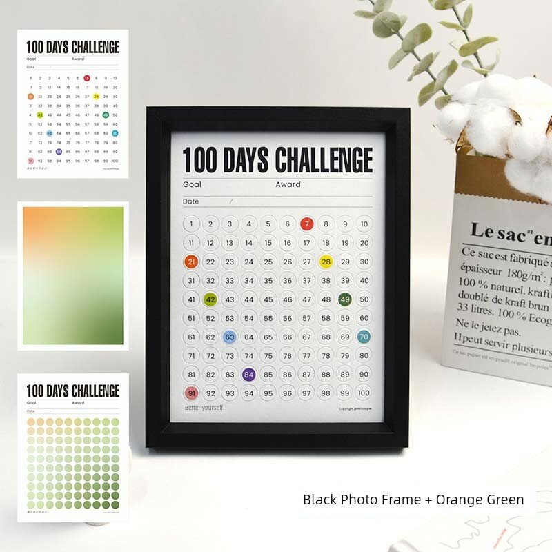 Фоторамка-подставка для отслеживания достижений на 100 дней, трекер формирования привычек и самодисциплины на 100 дней,