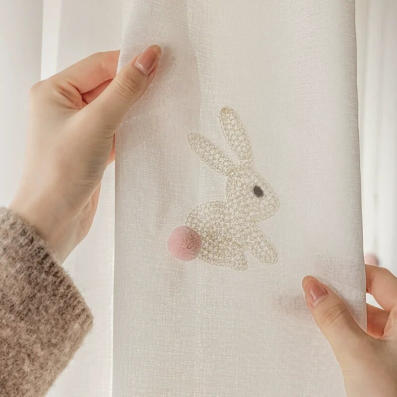 Занавеска для детской комнаты Little Flower Rabbit Pull Pleated Tape , W165cmxH250cm 1PC, Tulle
