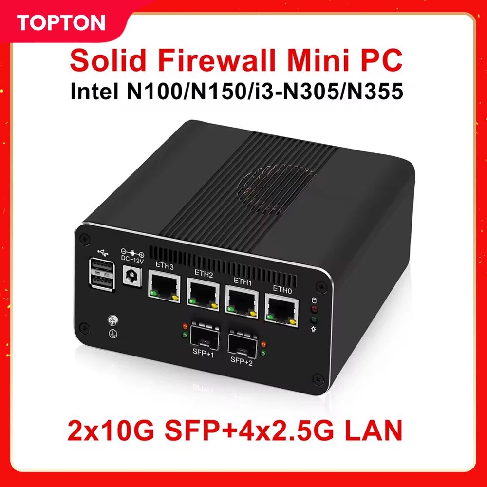 Topton Firewall Мини-ПК Intel i3-N355 No Ram No Storage, N150 8x2.5G