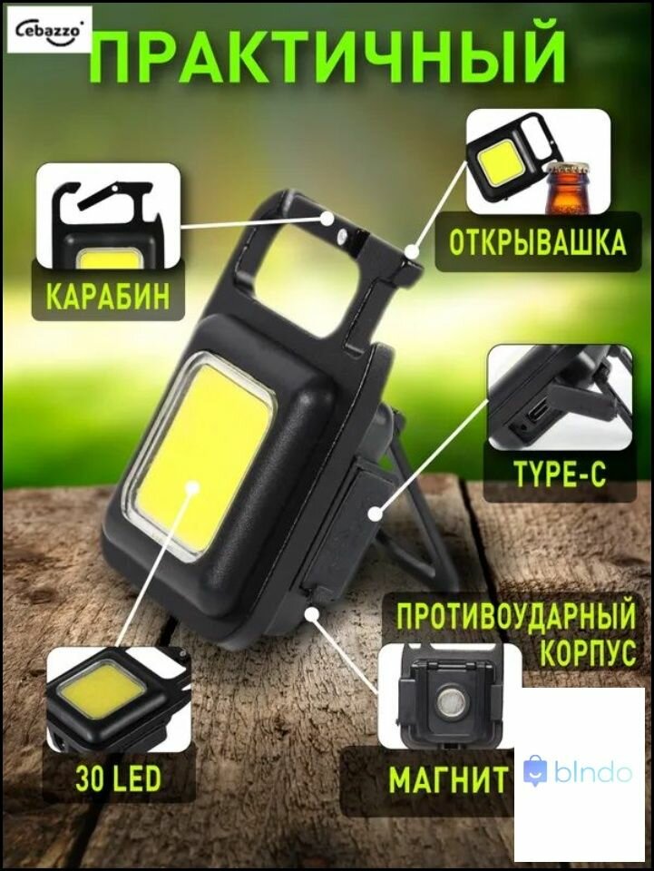 Эксклюзивный пластиковый брелокфонарь Cebazzo с 3 режимами, открывалкой, магнитом и USBC