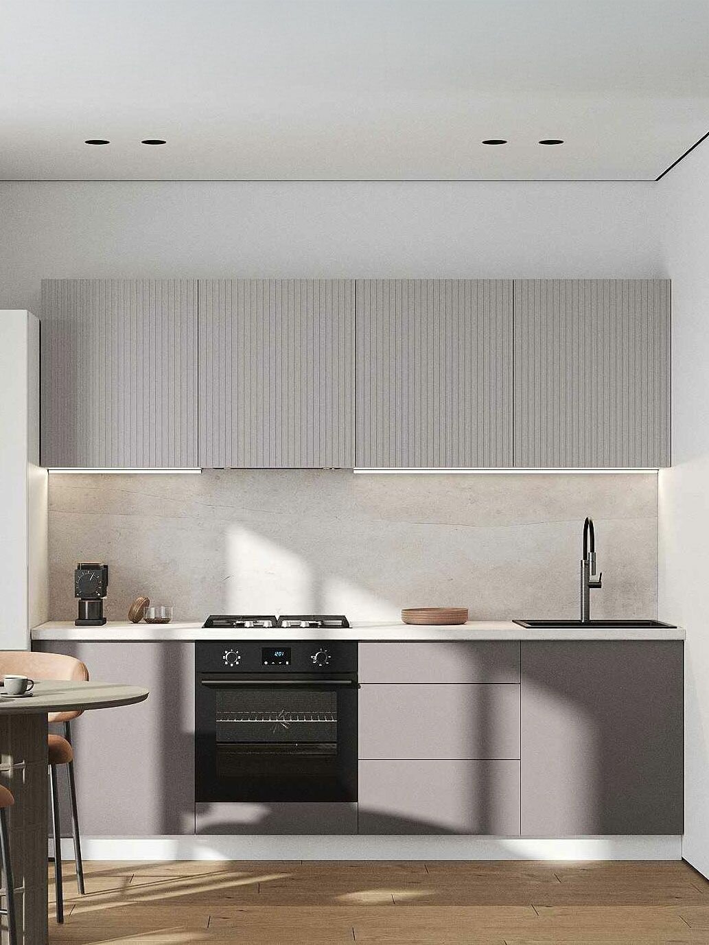 Кухонный гарнитур Комби 2.4 м, мебель для дома и кухни, Белый / Нео / Грей