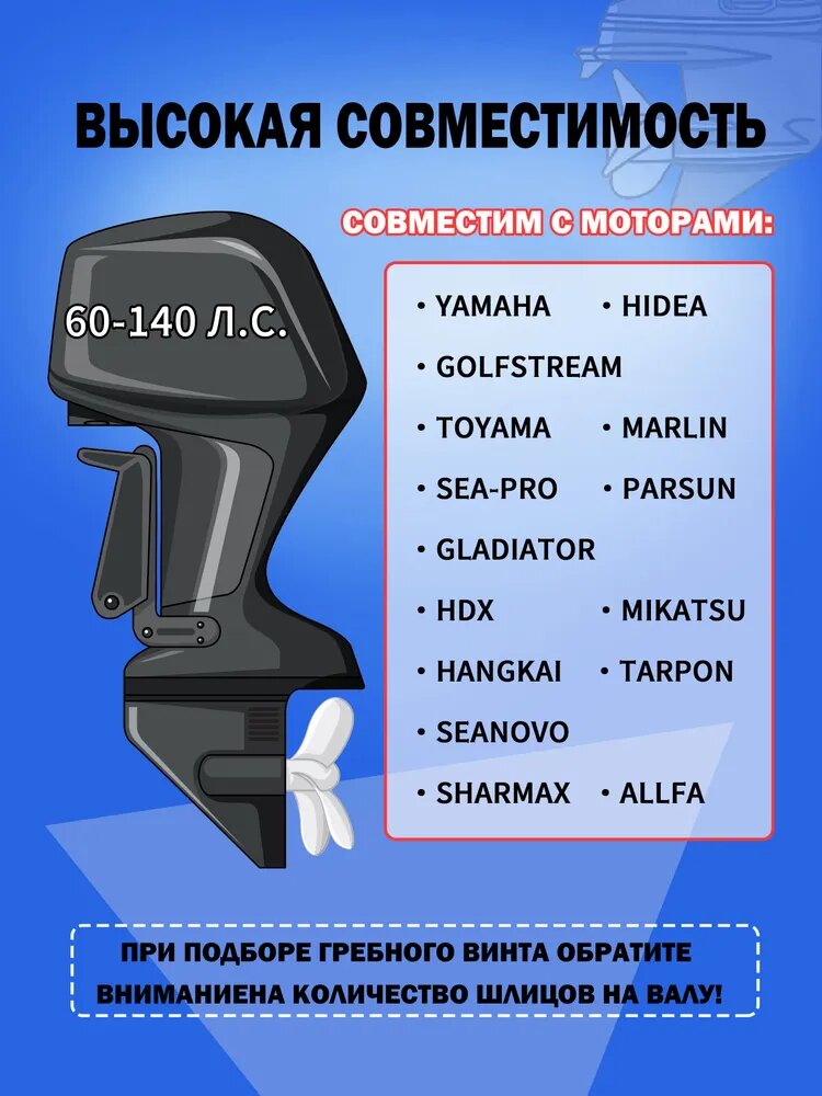 Винт для лодки Yamaha алюминиевый для моторов 60-140 л. с. Шаг винта 14" — фото 1