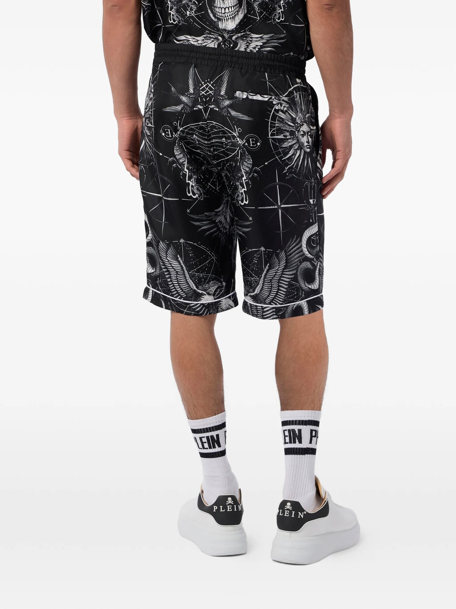 Шорты PHILIPP PLEIN Printed silk shorts, размер 44, black/black — фото 1