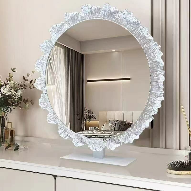 Кристальный умный акриловый зеркало для макияжа с LED-подсветкой, настольное зеркало для спальни