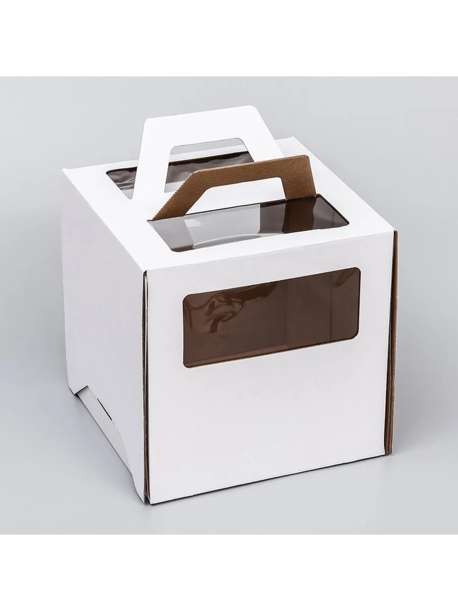 Картонная коробка с окнами и ручками для тортов