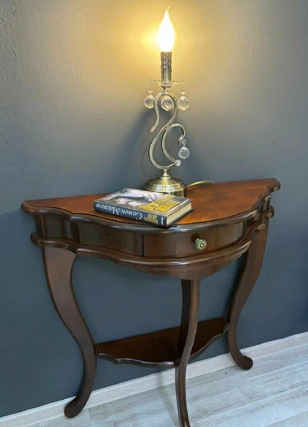 Консоль пристеночная с ящиком, подставка деревянная, цвет испанский орех