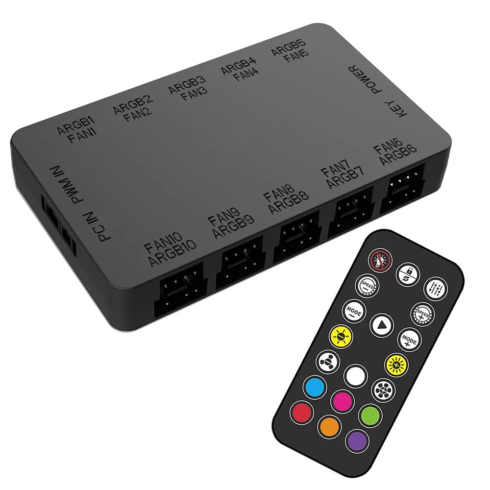 Концентратор вентиляторов 10-портовый RGB с пультом