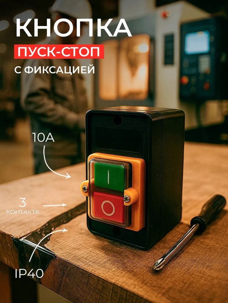 Кнопка пусковая для бетономешалки 10А электропилы двигателя "Пуск-Стоп" IP40