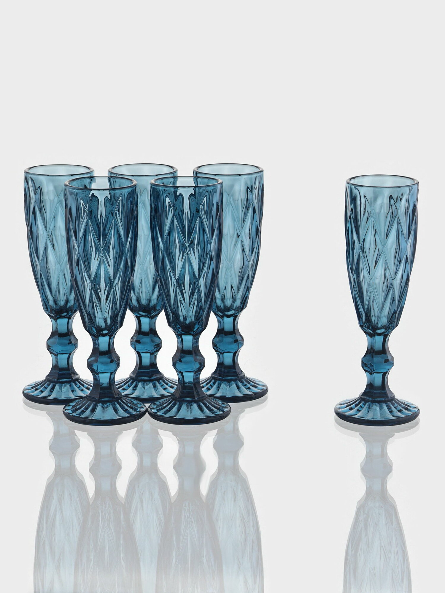 Набор бокалов из стекла для шампанского "Круиз", 160 мл, 7x20 см, 6 шт, цвет синий