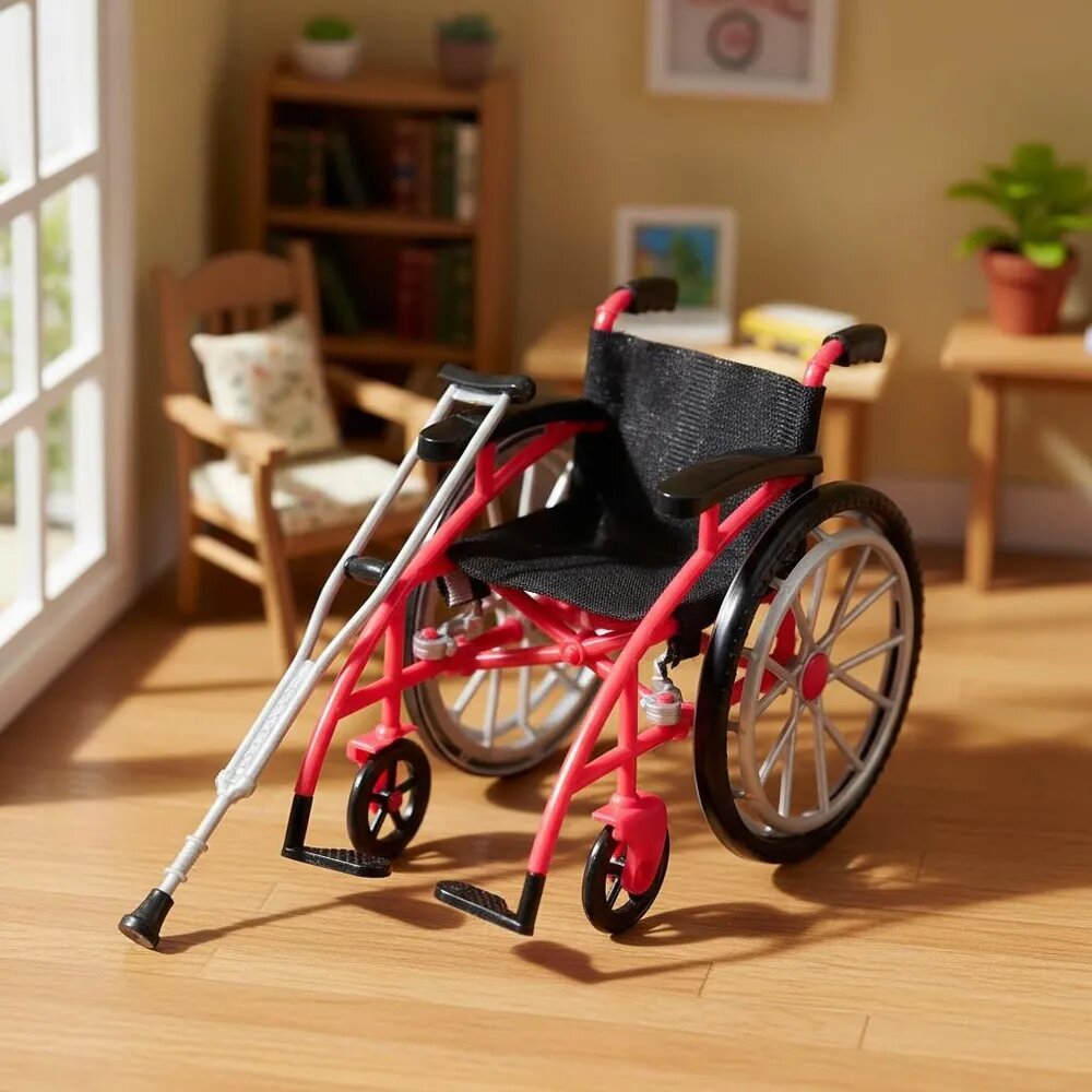1 набор куклы и костылей, миниатюрные модели инвалидных колясок и костылей