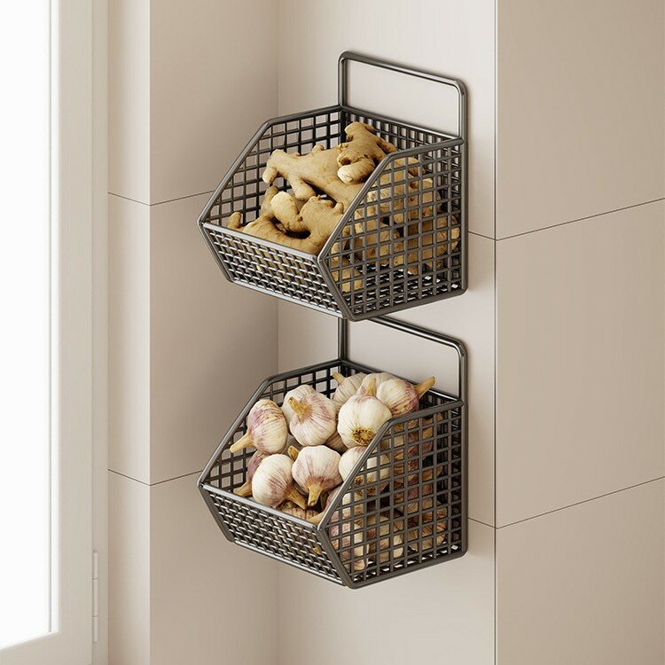Кухонная полка для хранения для домашнего использования, настенная многофункциональная корзина для хранения зеленого лука, имбиря, чеснока и специй