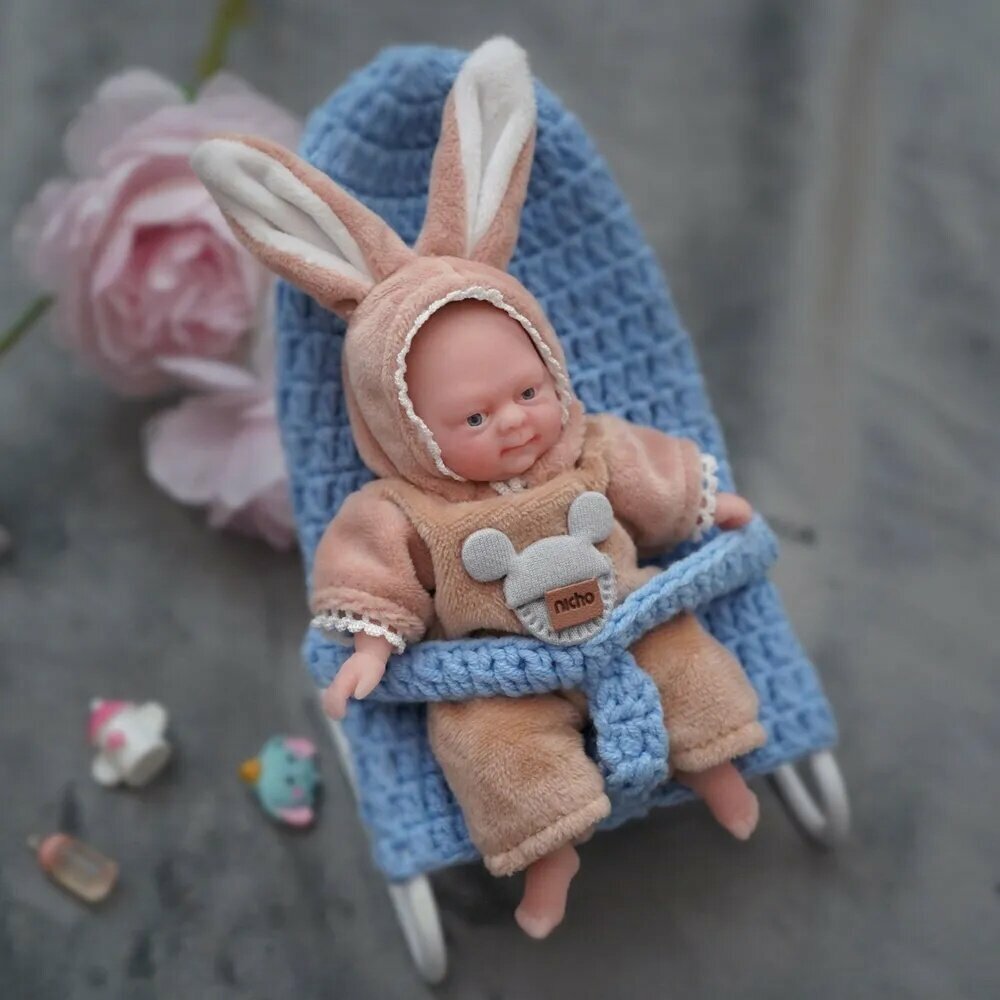 4,5-дюймовая мини-полная силиконовая кукла Reborn Baby Boy, детский подарок с одеждой кролика