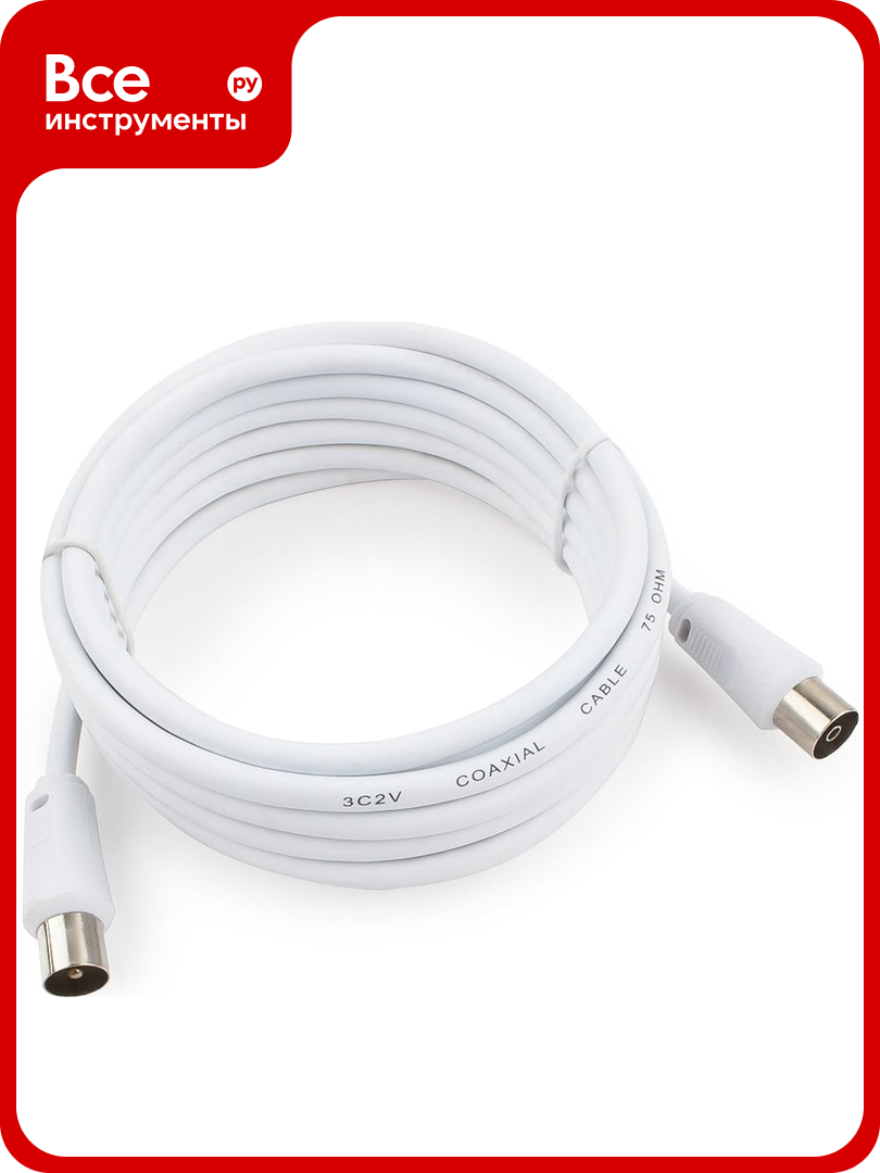 Телевизионный кабель Cablexpert Coaxial M/F белый 3м, CCV-515-W-3M