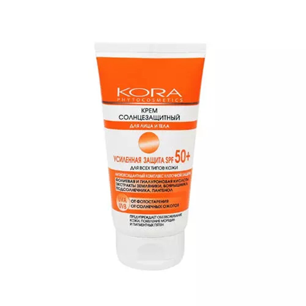 Крем KORA солнцезащитный для лица и тела усиленная защита SPF 50+. 150 мл