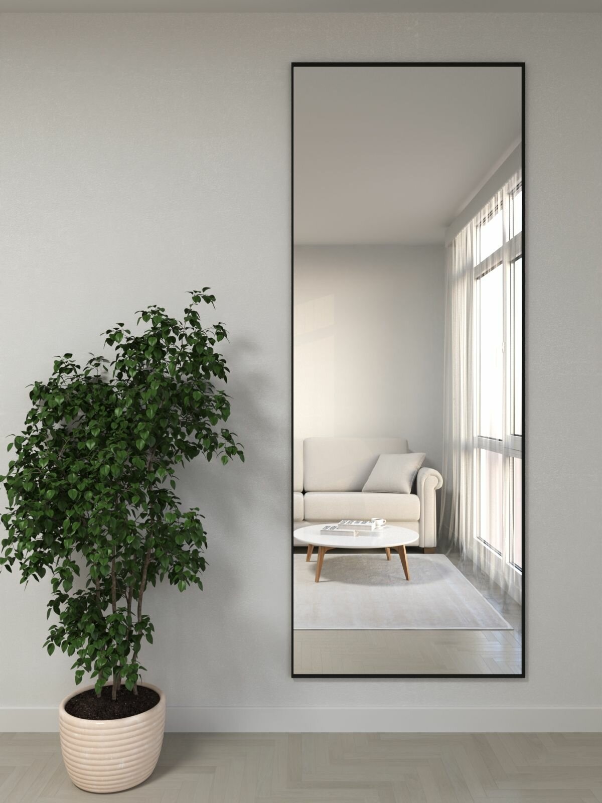 Зеркало настенное 220х90 см. черное в алюминиевой раме интерьерное BLX MIRROR