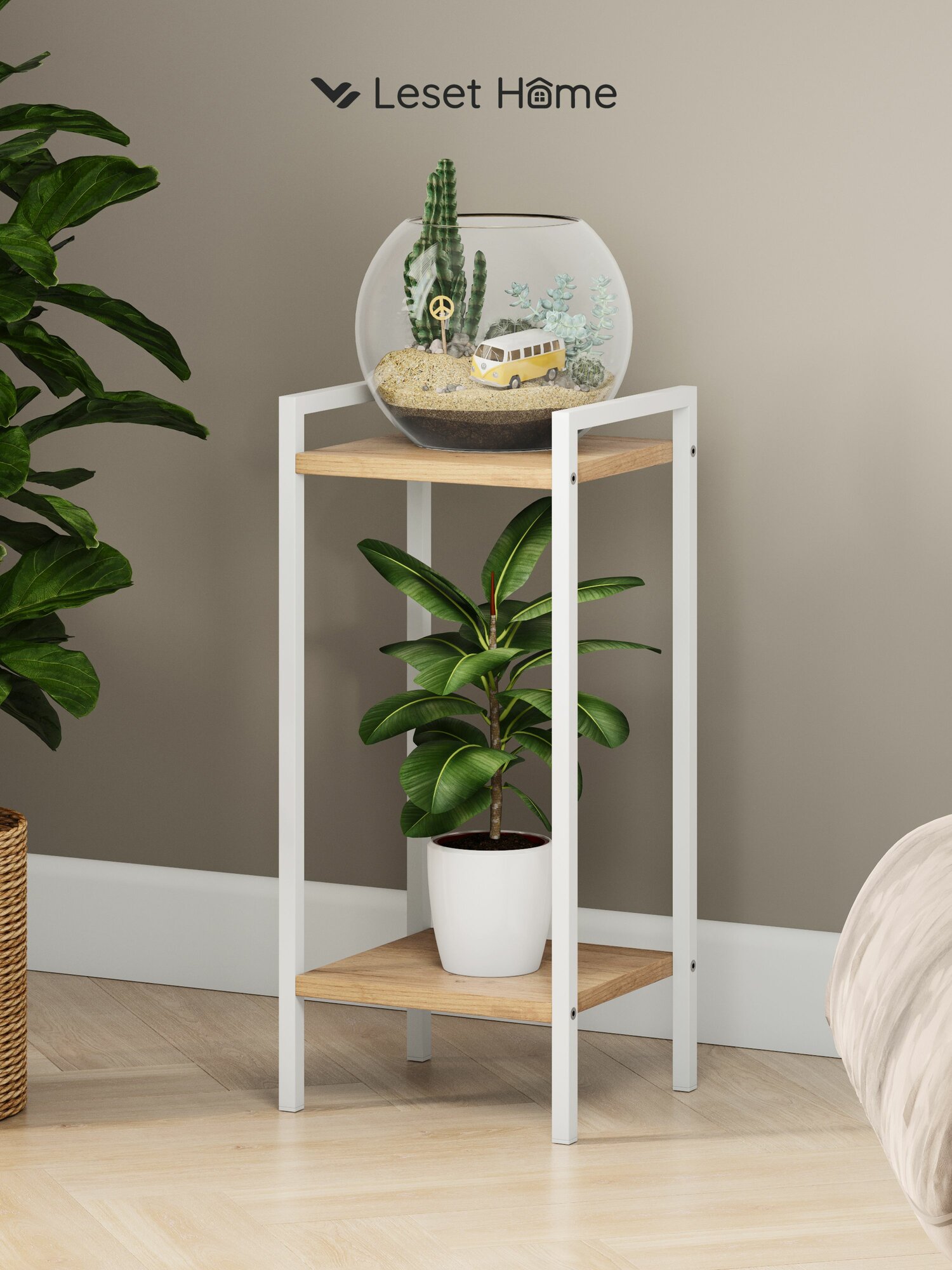 Стеллаж Leset "Стилвуд", лофт, минимализм, для цветов, 2 полки, 57x26 см