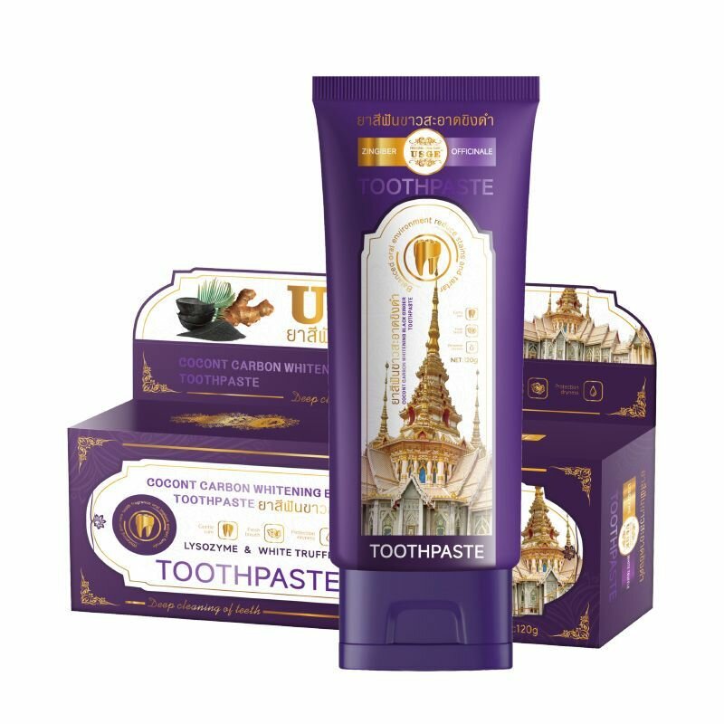 Таиландская оригинальная импортная зубная паста USGE с кокосом и черным имбирем для отбеливания зубов, очищения, освежения дыхания, удаления пятен и освежения