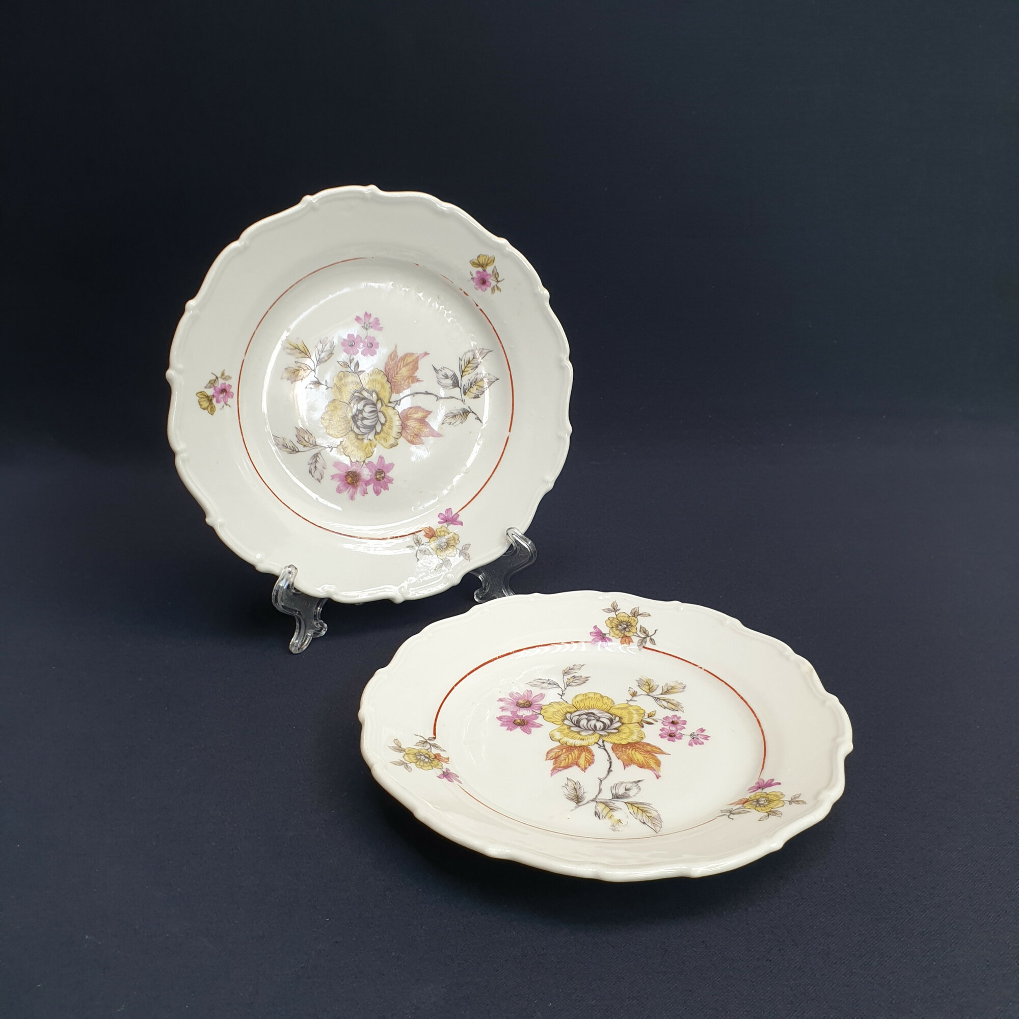 Набор из 2 пирожковых тарелок Дулево, фарфор деколь 17 см, дефекты, винтаж СССР