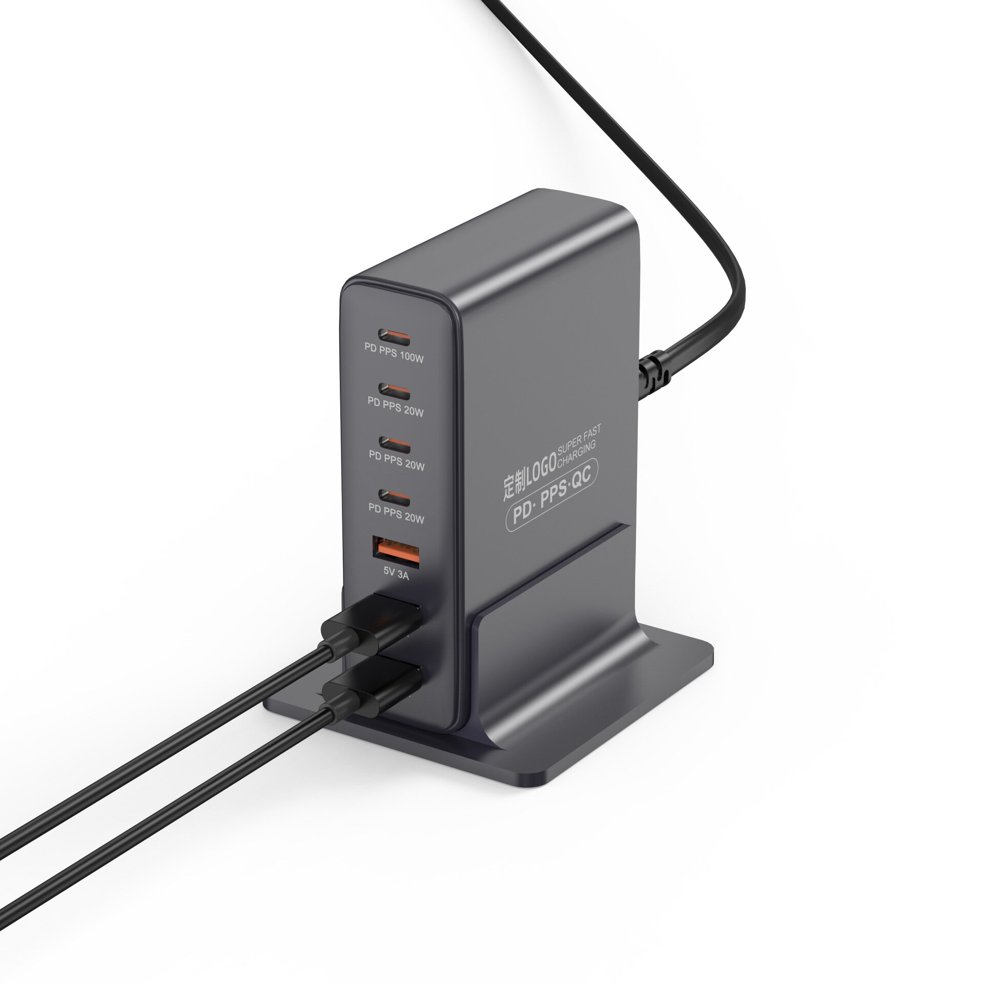 100W Зарядное устройство из нитрида галлия Быстрая зарядка PD Многопортовое зарядное устройство QC3.0 Настольная станция быстрой зарядки для нескольких устройств
