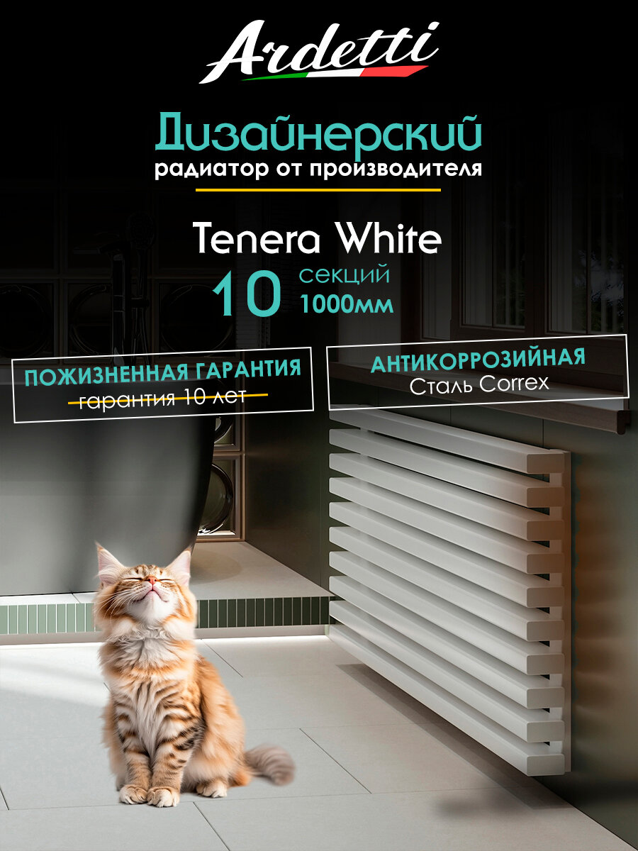 Горизонтальный радиатор отопления 60х30 с шириной 1000 мм, 10 секций с нижним правым подключением, белый