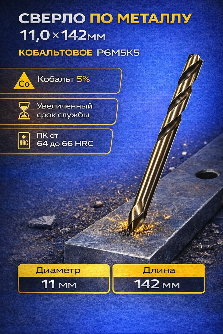 Сверло по металлу 11,0х142мм P6M5K5 Кобальт 3-ON 14-21-310