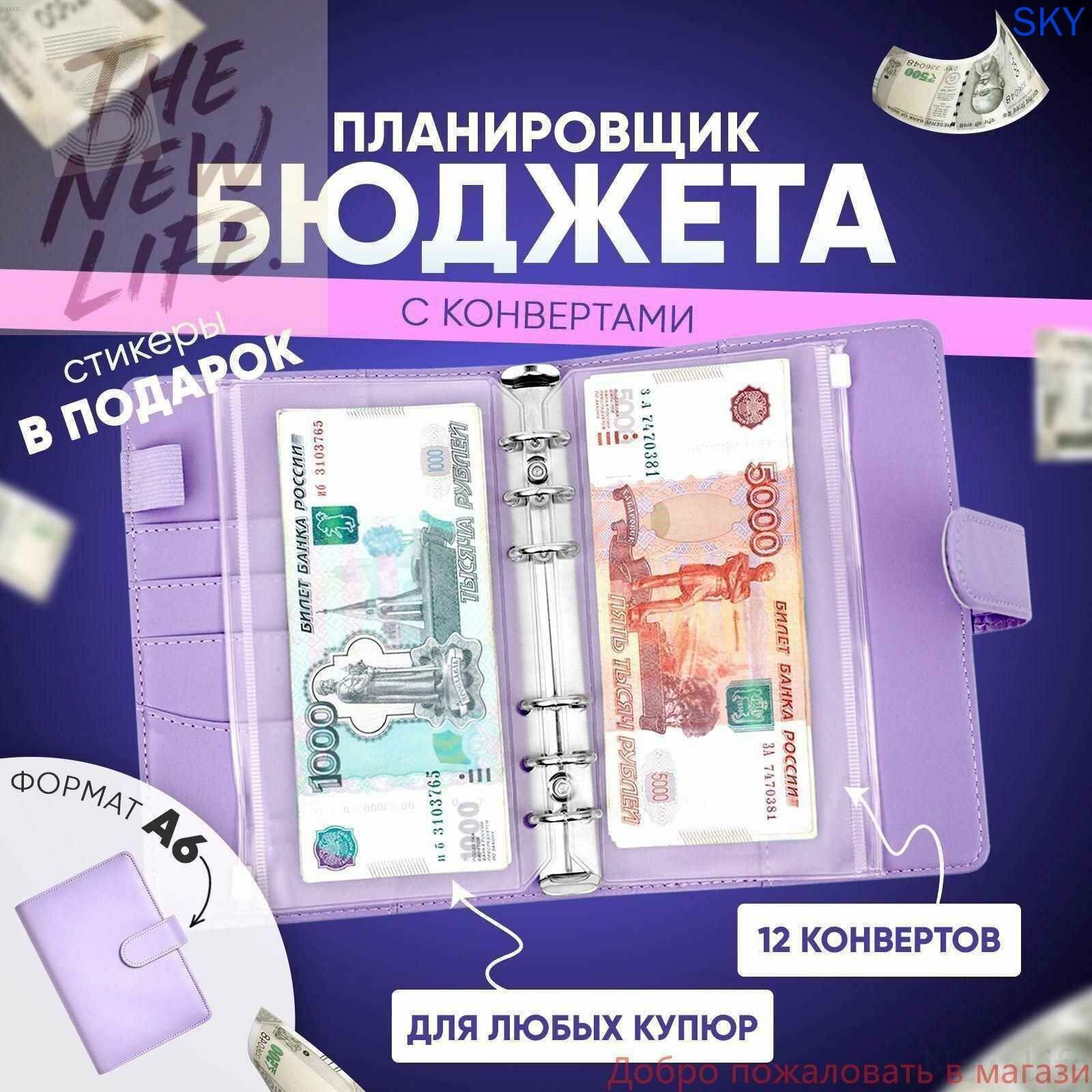 Планировщик бюджета с конвертами для денег / Финансовый ежедневник копильник А6 / Байндер органайзер на кольцах