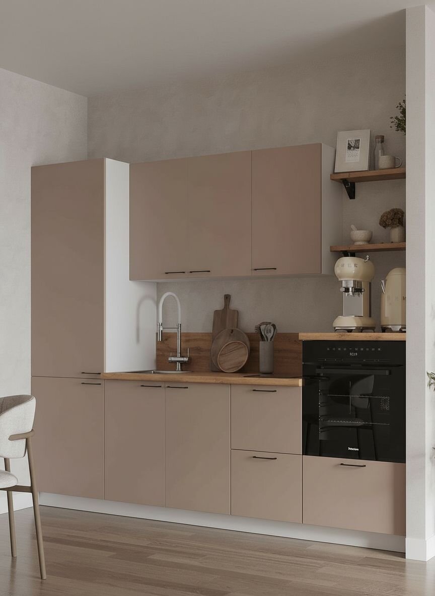 ARNIKA Кухонный гарнитур со столешницей "Дакия" 2,55м х 2,4м, цвет крем, фасад Эмаль