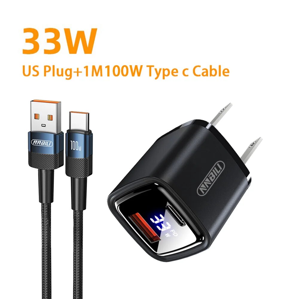 NNBILI 33W US зарядка + 1м USB-C кабель 100W