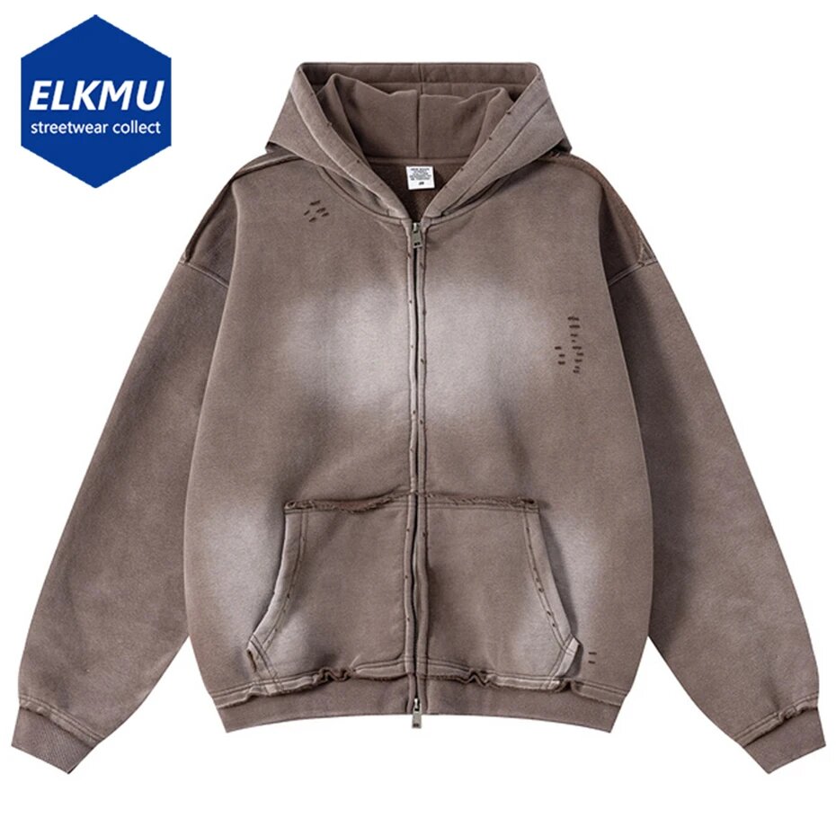 ELKMU хлопковые рваные толстовки мужские