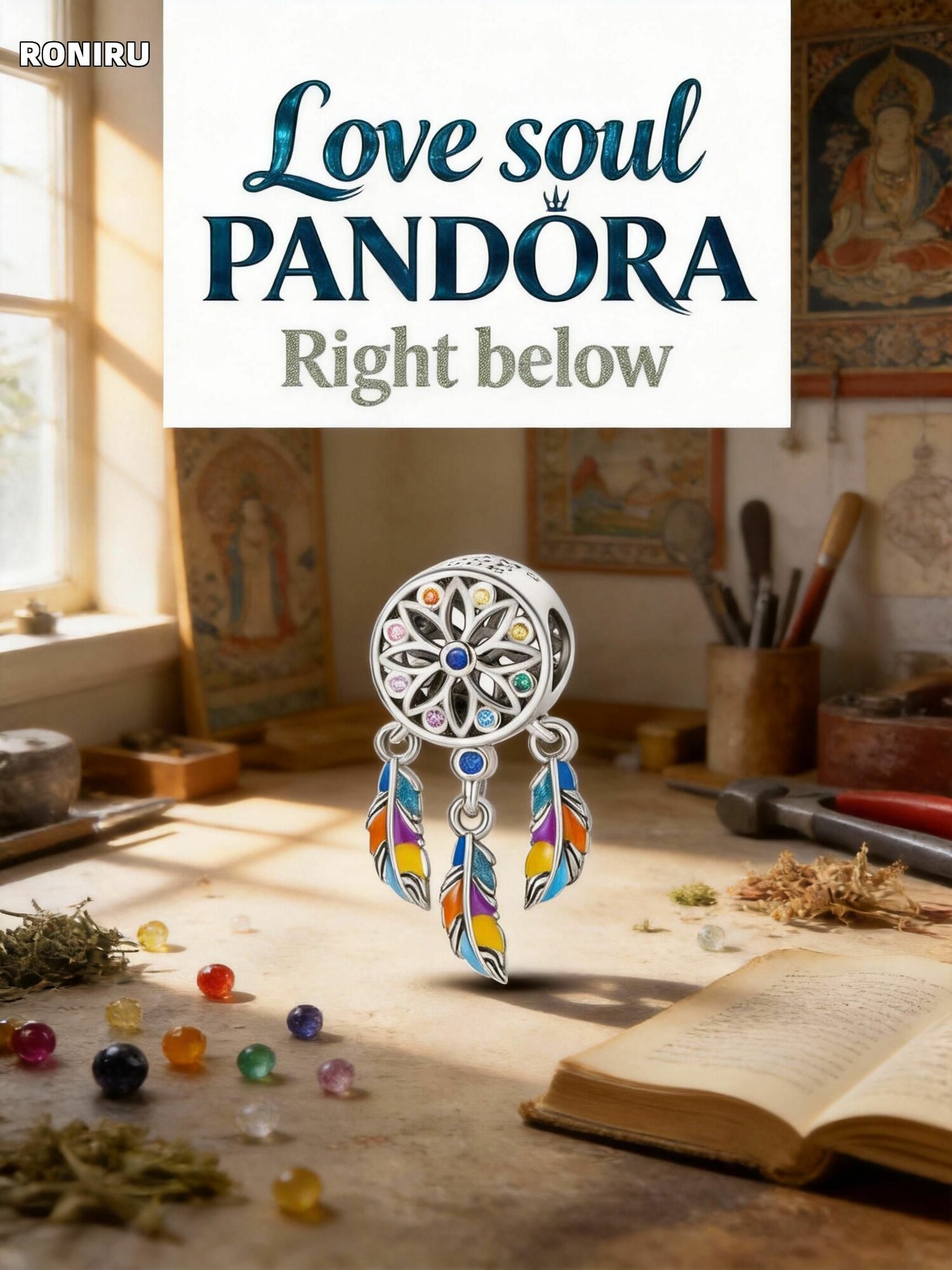 Подвески и кулоны PANDORA, богемные бусины Ловец снов без логотипа, фабричная упаковка и салфетка для полировки