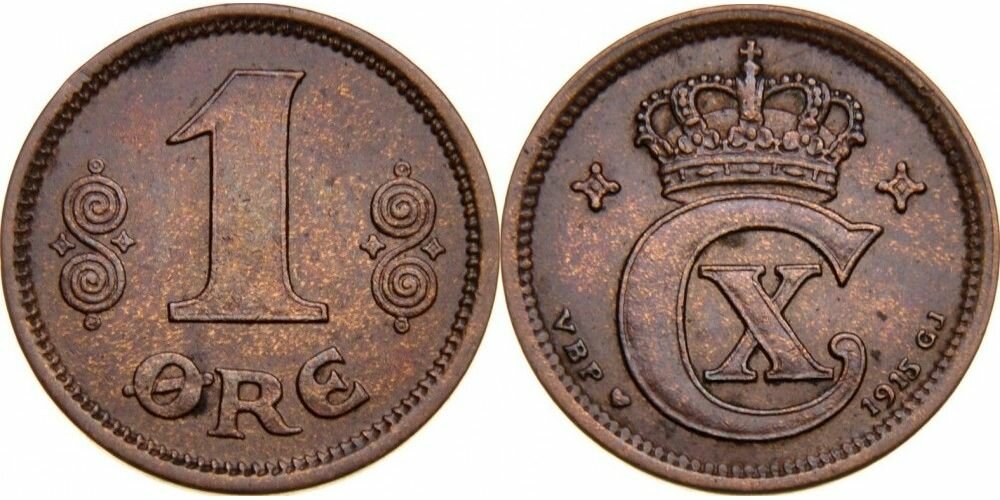 Дания 1 эре, 1913 - 1923 Король Кристиан X XF