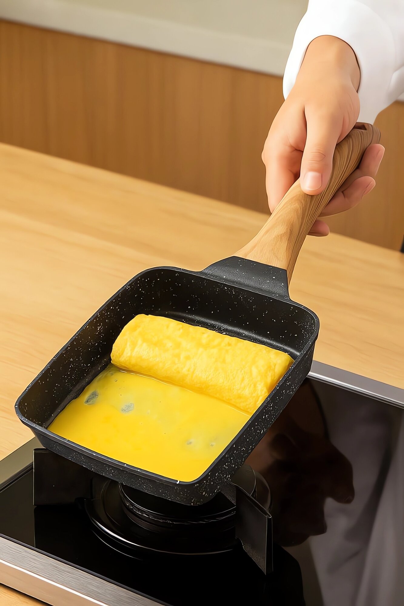 Сковорода тамагояки для завтрака и японского омлета, квадратная, антипригарная, черная