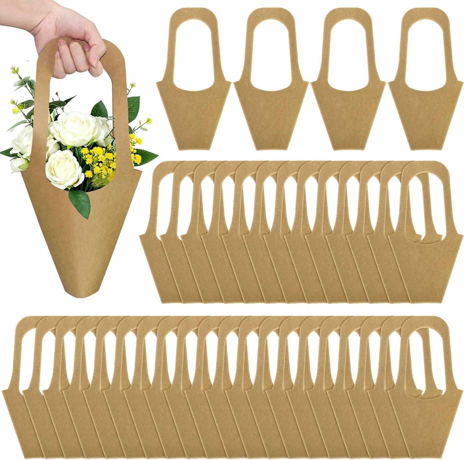 100 шт. бумажных пакетов для упаковки цветов из крафт-бумаги