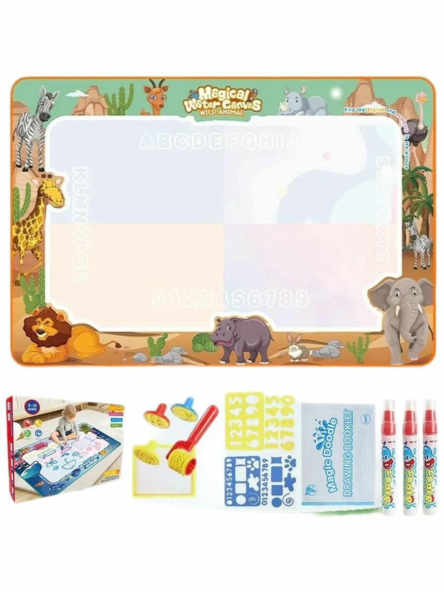 Волшебный коврик для рисования на воде, раскраска с многоразовыми волшебными ручками, доска для рисования Монтессори, развивающие игрушки, детский подарок 100x80 см