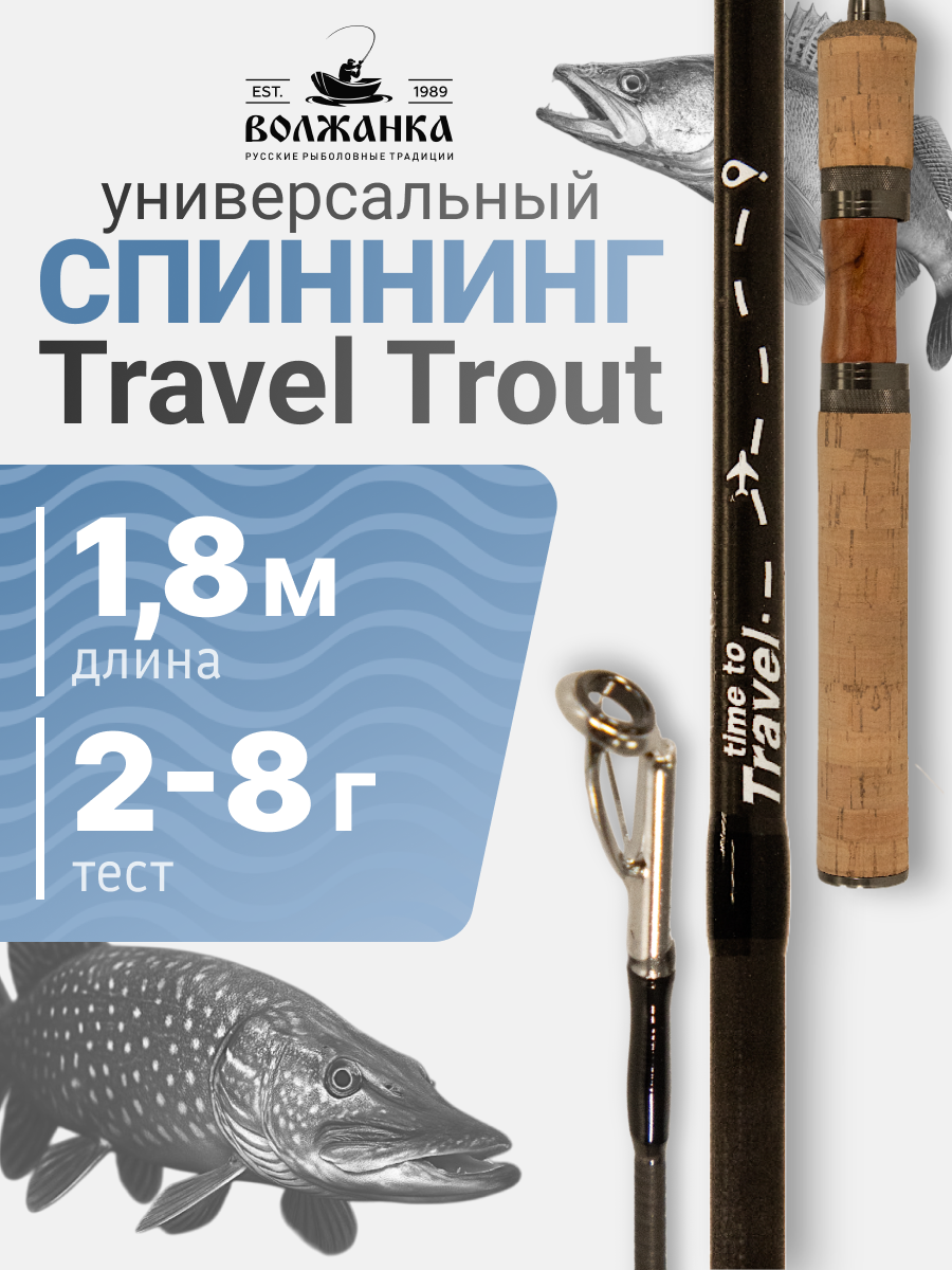Спиннинг "Volzhanka Travel Trout" тест 2-8гр 1.8м (4 секции)