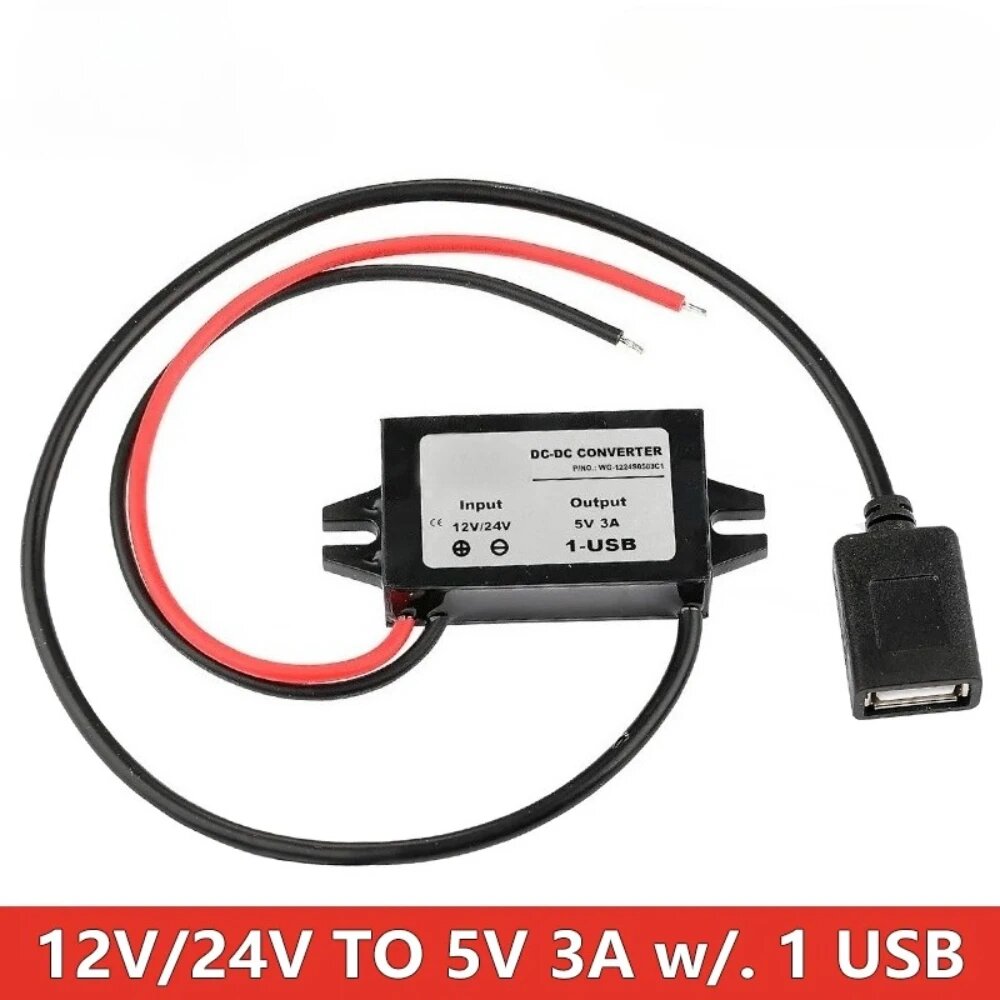 WAOHEI Понижающий преобразователь 15Вт 12-24В до 5В 3А Micro USB Type-C Single Square USB