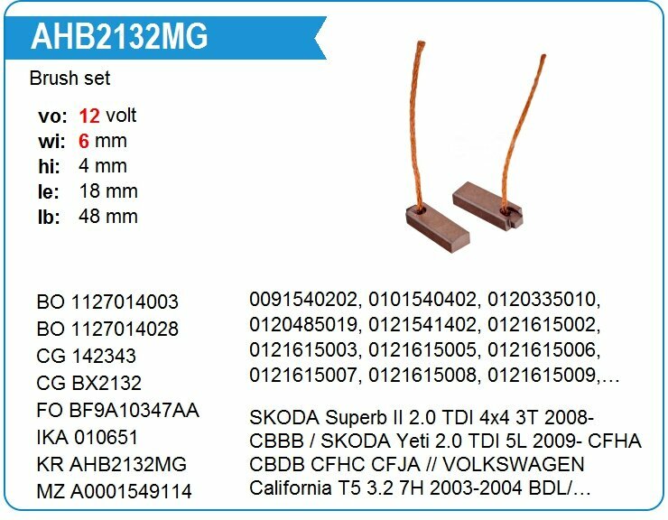 Щетка генератора щетки генератора 4x6x17.5mm man tga, iveco, volvo, mb (krauf)