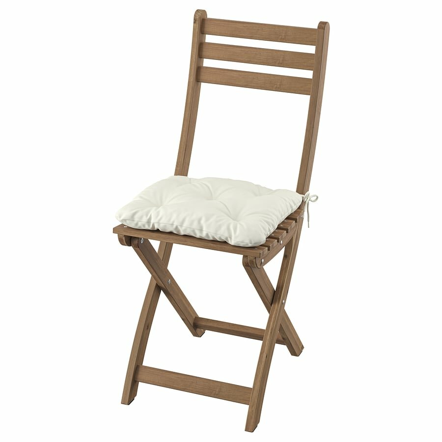 Стул садовый с подушкой складной IKEA ASKHOLMEN, цвет темно-коричневый/кремовый, 995.753.05