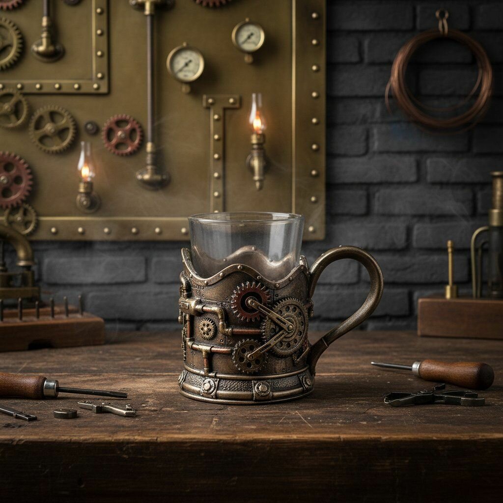 Стакан с подстаканником в стиле Стимпанк