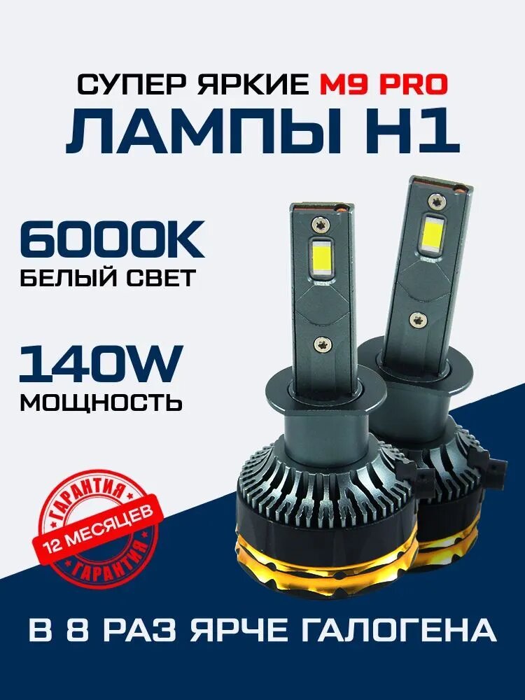 Светодиодные лампы H1 M9 PRO для авто, 2 шт, 6000K белый свет