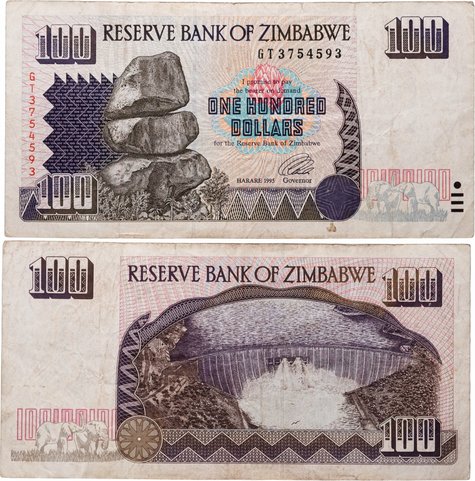 Зимбабве 100 долларов 1995 год пресс