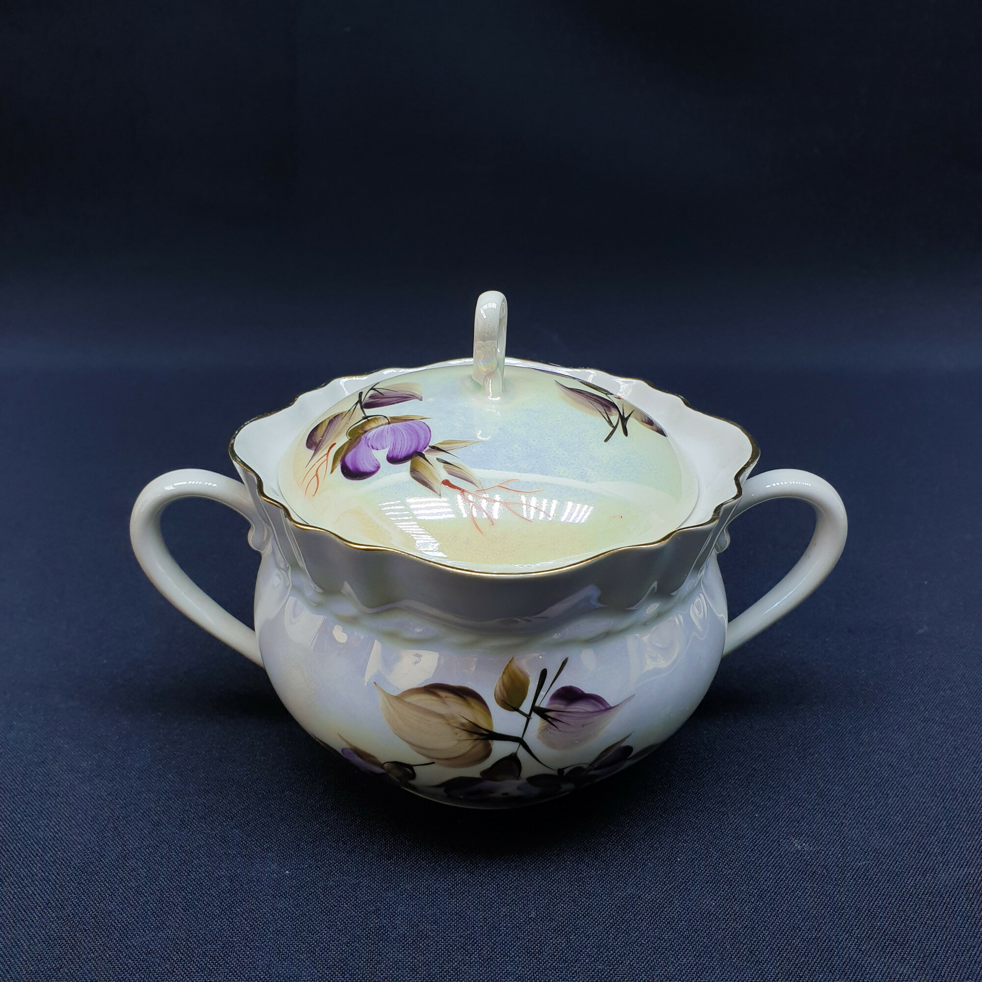 Винтажный сахарница Коростень, фарфор роспись позолота 0.6 л, СССР